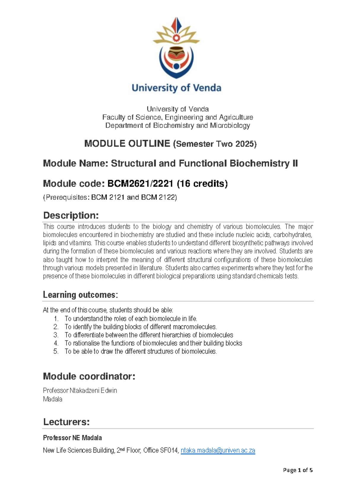 Biochemical Techniques BCM2621 Module Outline (Semester Two 2025) - Studocu