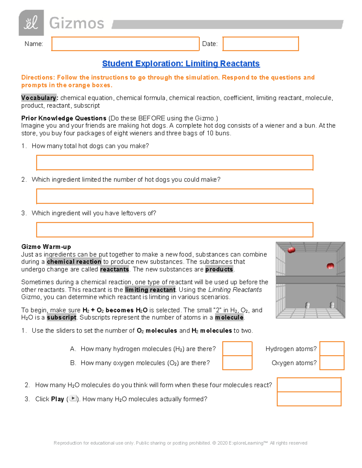 Exploring Limiting Reactants in Chemical Reactions Activity Guide - Studocu