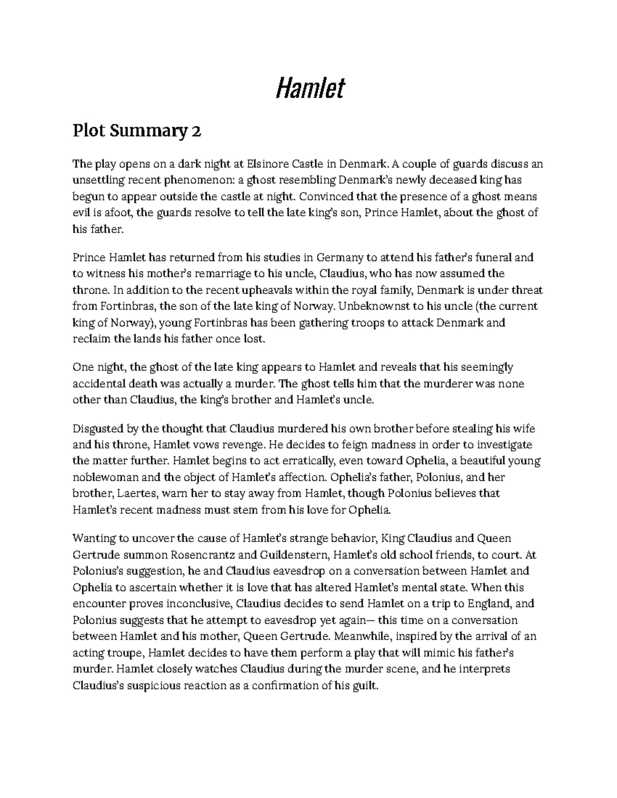 Hamlet Plot - Hamlet Plot Summary 2 The play opens on a dark night at ...
