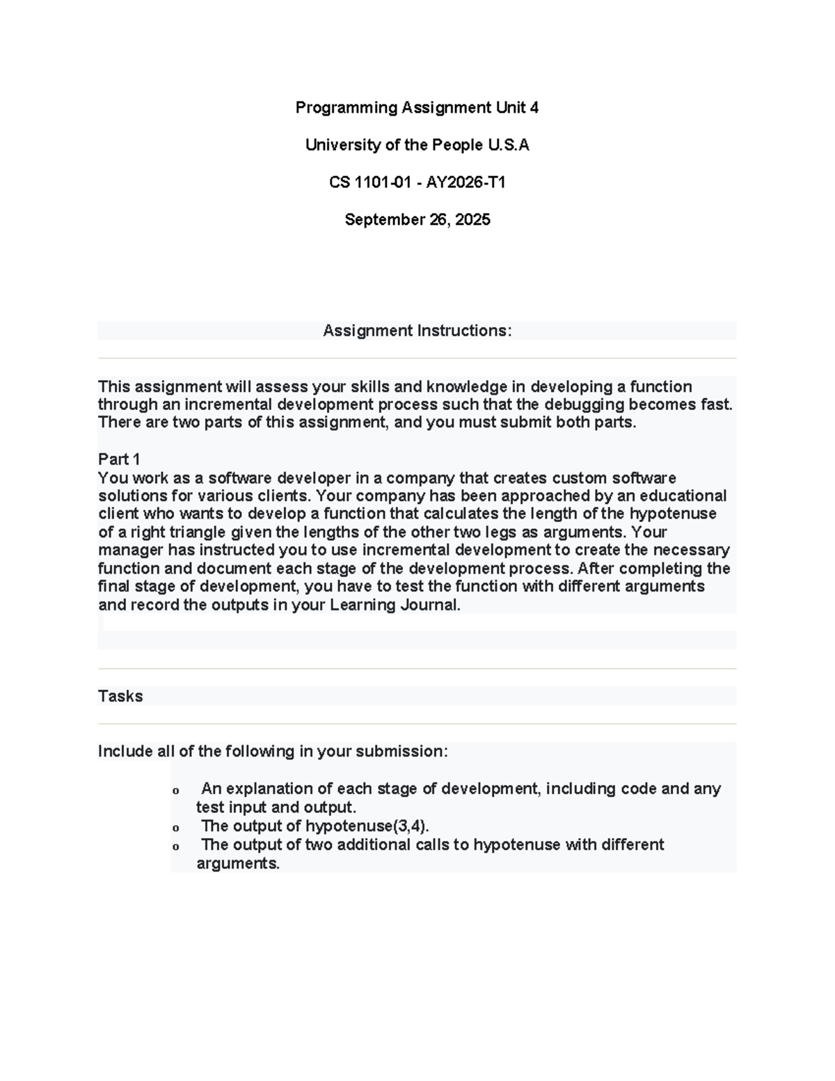 Programming Assignment Unit 4: Incremental Development in CS - Studocu