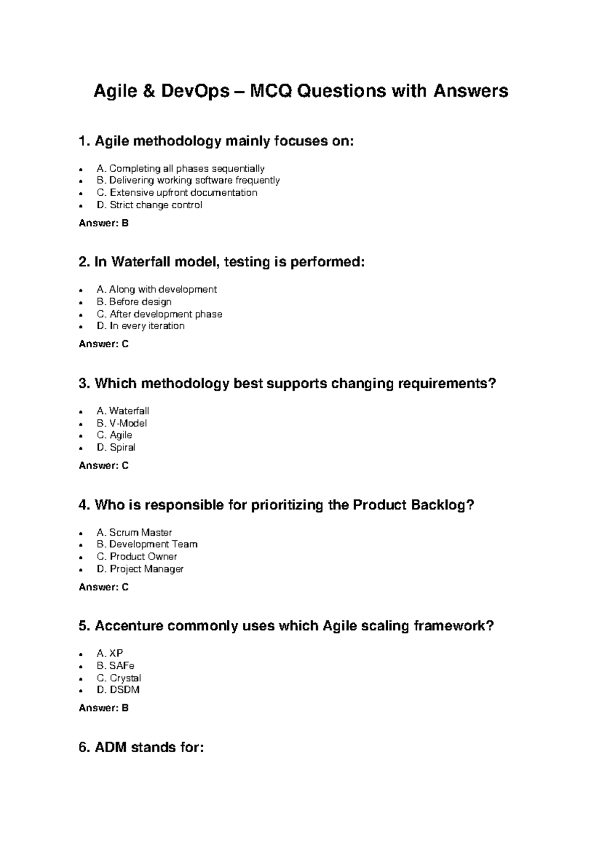Agile DevOps MCQ Questions & Answers - Set 1 - Studocu