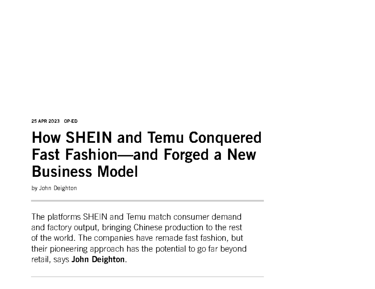 Shein & Temu: Revolutionizing Fast Fashion Business Models - HBS Op-Ed ...