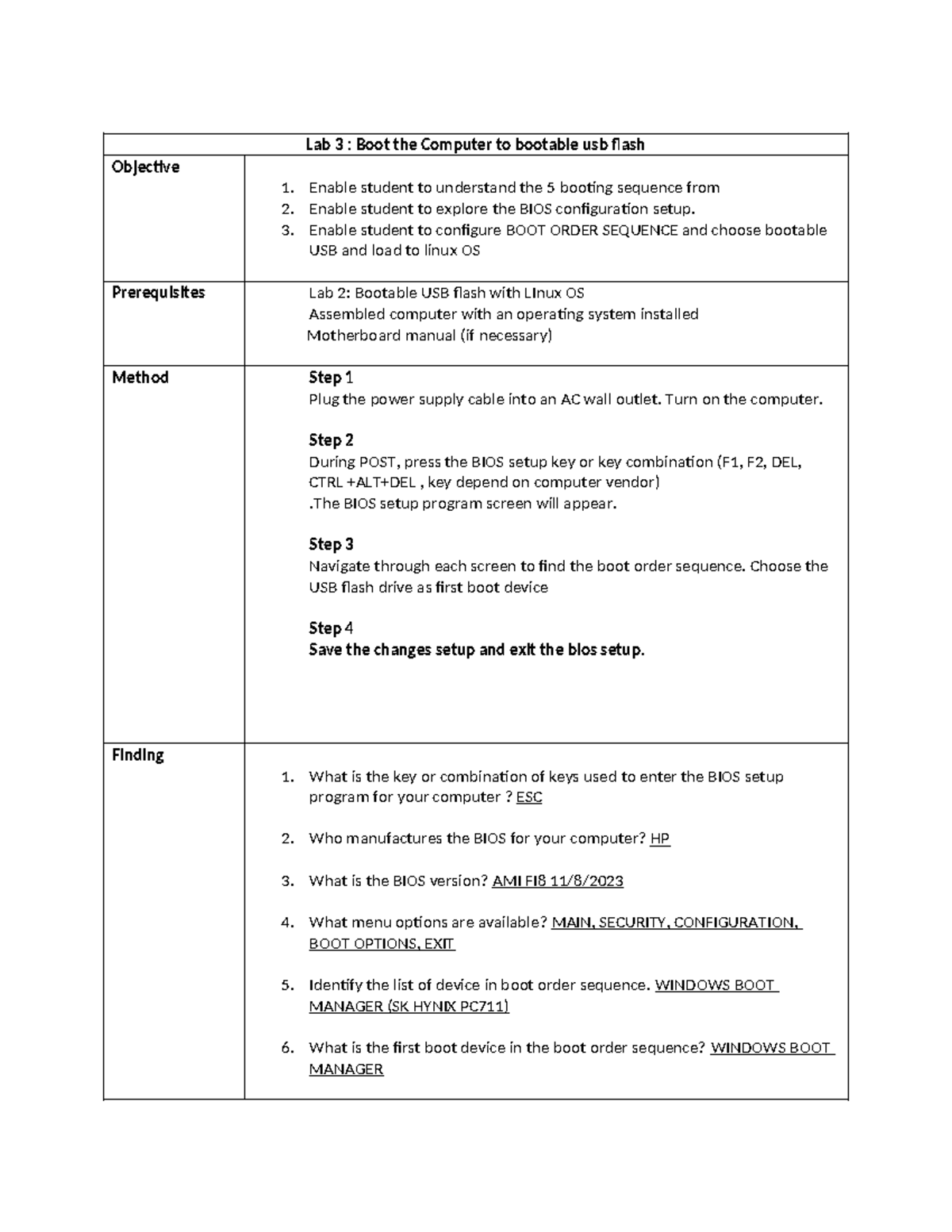Lab 3 Boot the Computer to bootable usb flash - Lab 3 : Boot the ...
