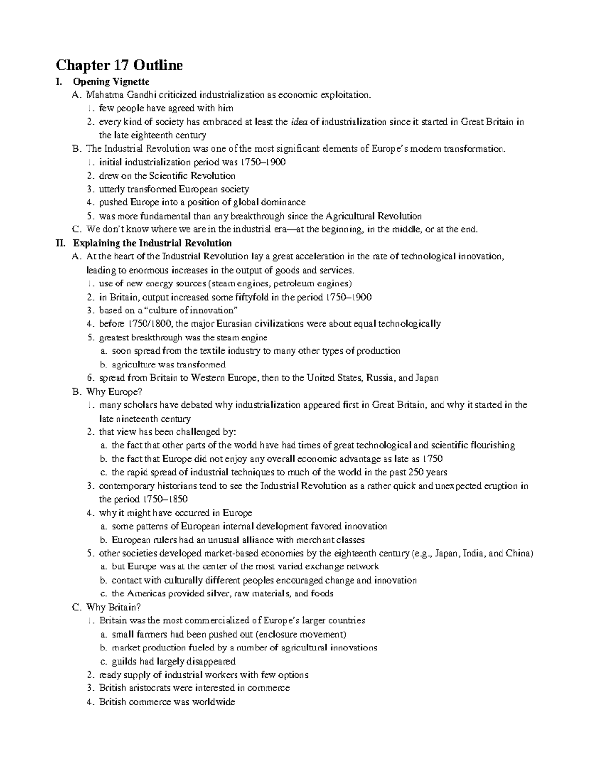 Chapter 17: The Industrial Revolution - Outline and Key Insights - Studocu