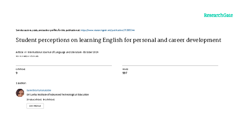 Student Perceptions on Learning English for Personal & Career Dev. (HND ...