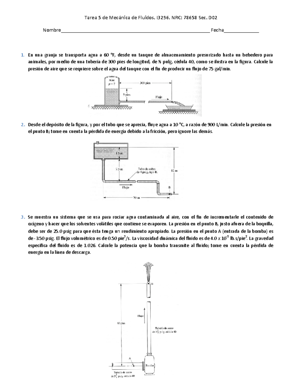 Tarea 5 bombas - Warning: TT: undefined function: 32 Tarea 5 de Mecánica de Fluidos. I3296. NRC ...