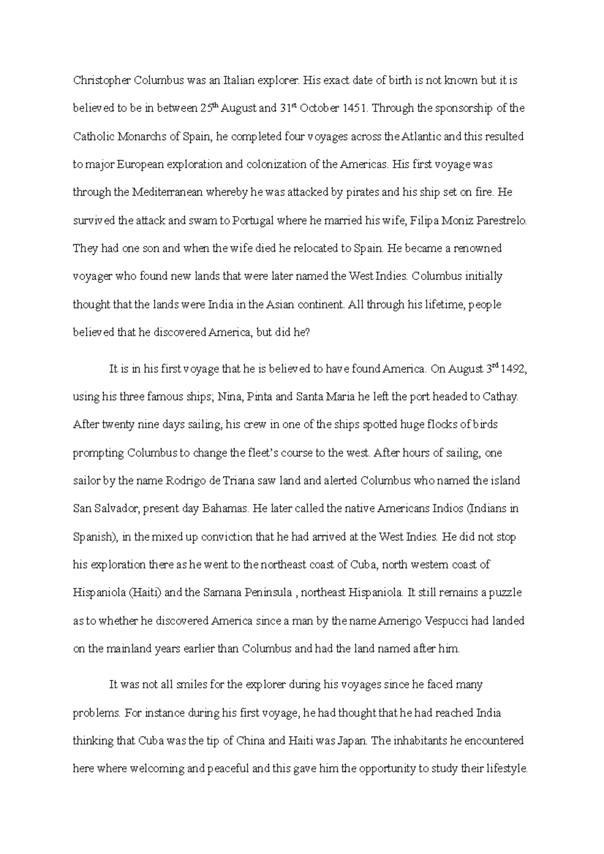 ENG 201: Christopher Columbus - An Analysis of His Voyages and Legacy ...