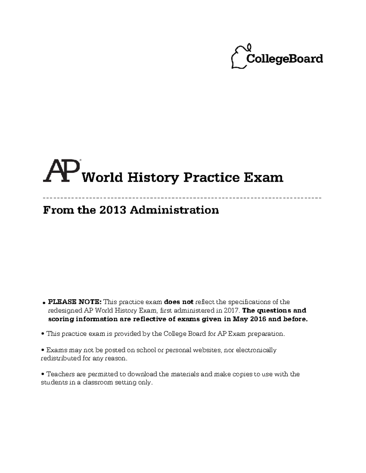 AP World History Practice Exam 2013: Review & Preparation Guide - Studocu