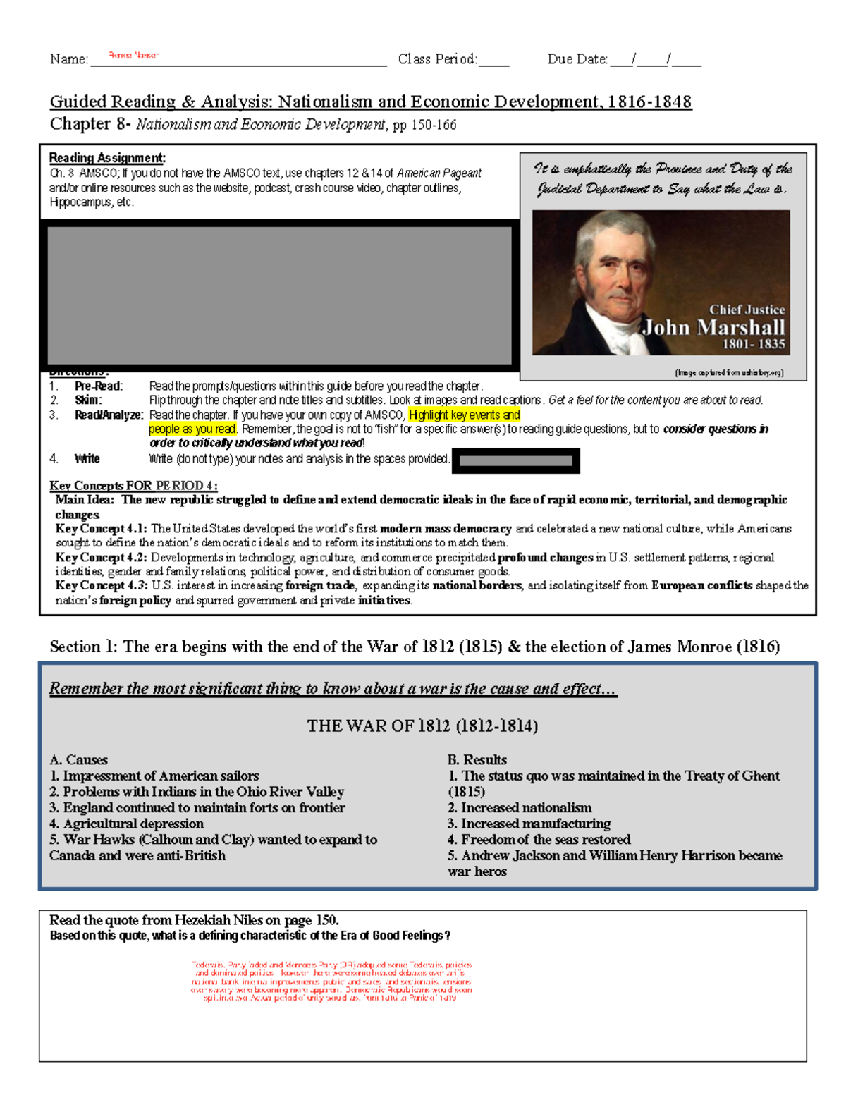 Guided Reading AMSCO Chapter 8: Nationalism & Economic Development ...