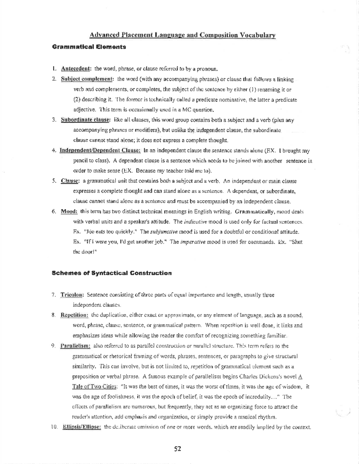 AP Language & Composition: Comprehensive Vocabulary Study Notes - Studocu