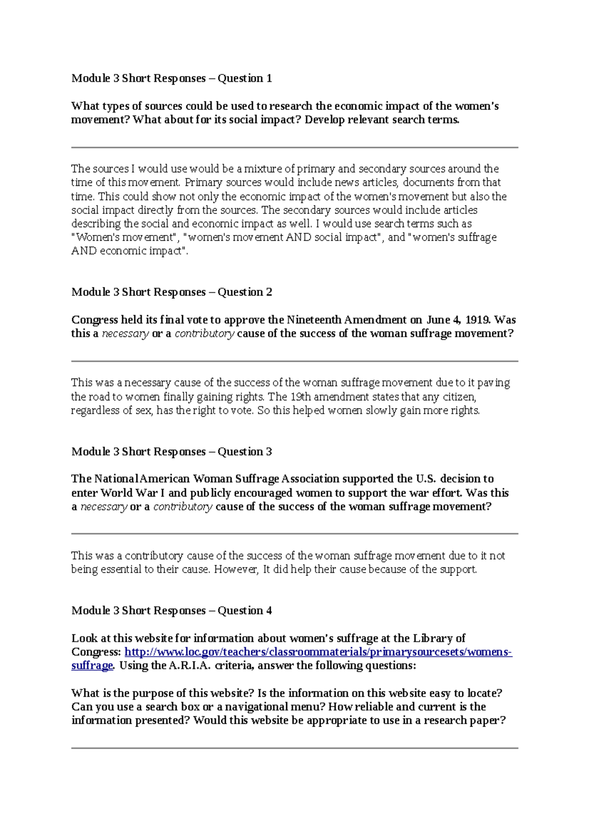 HIS 200 Assignment 3-1- Module Questions for Module 3 - Module 3 Short ...