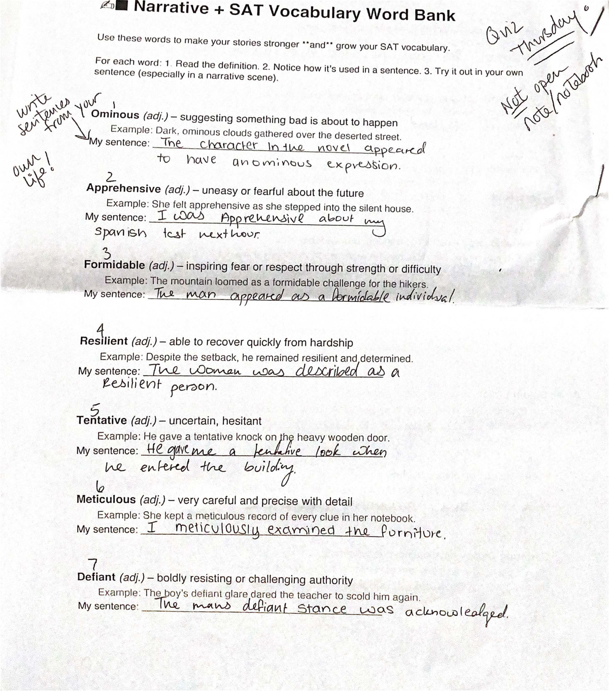 Final Exam Vocabulary Word Bank for SAT Prep (XYZ123) - Studocu