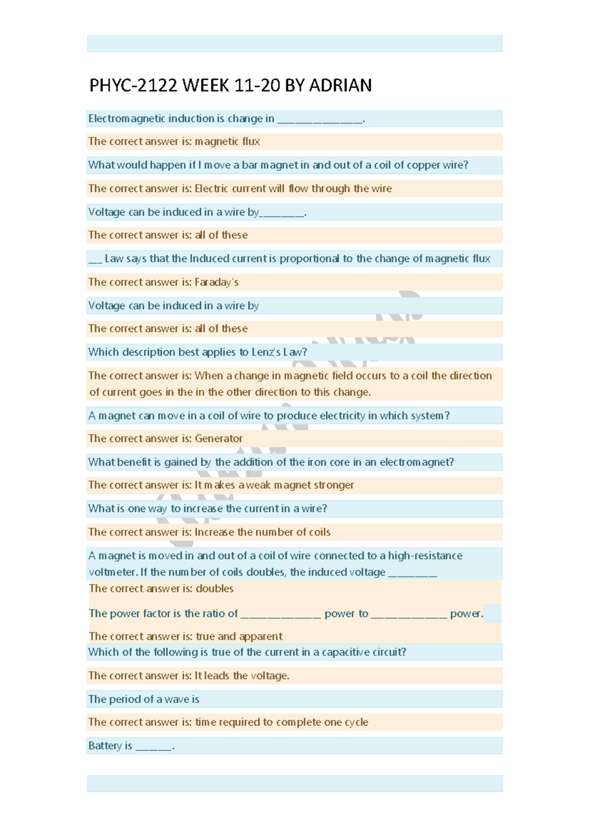 Physics 11-20: Electromagnetic induction and wave behavior notes - Studocu