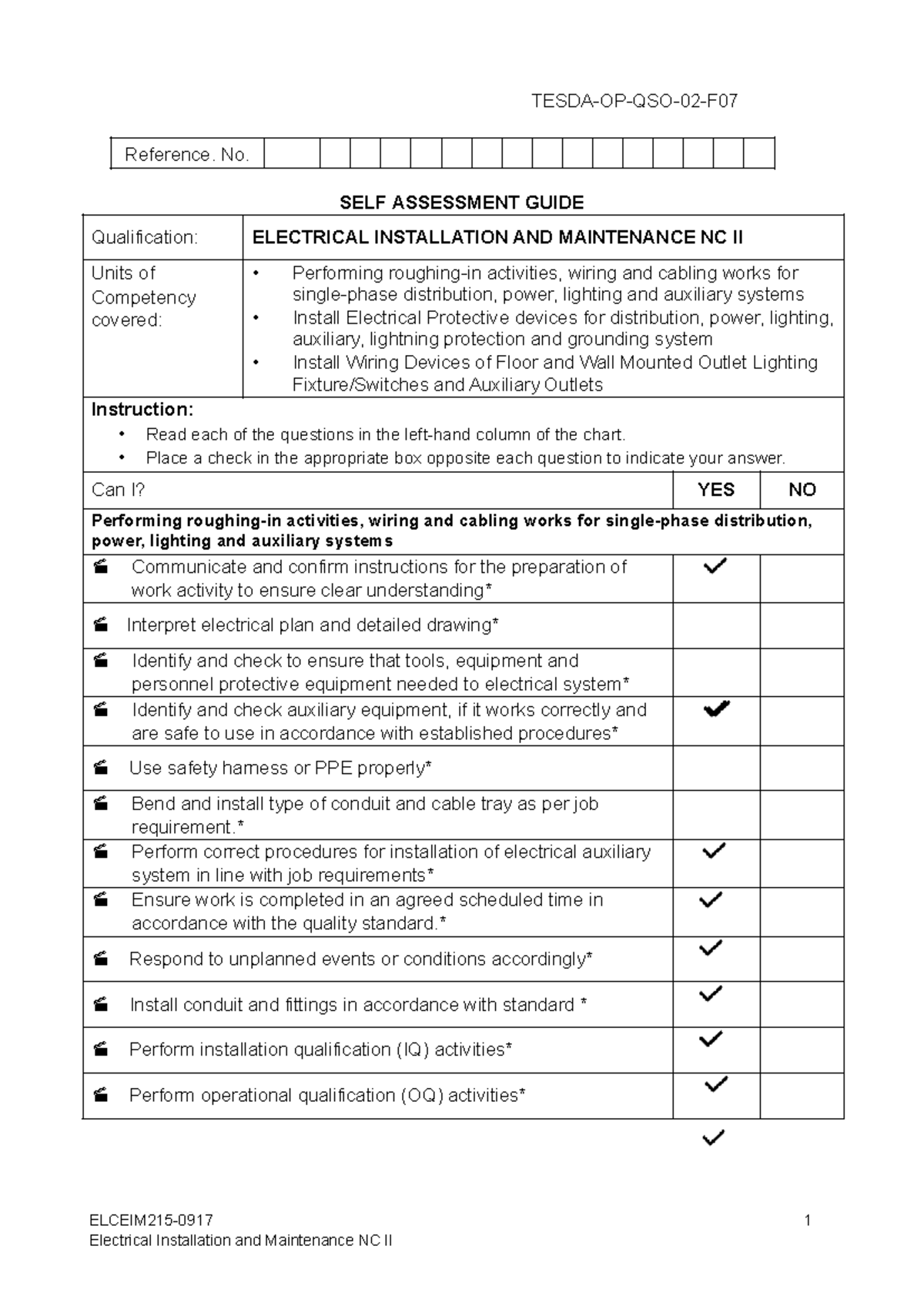 SAG-EIM-NC II: Self Assessment Guide for Electrical Installation ...