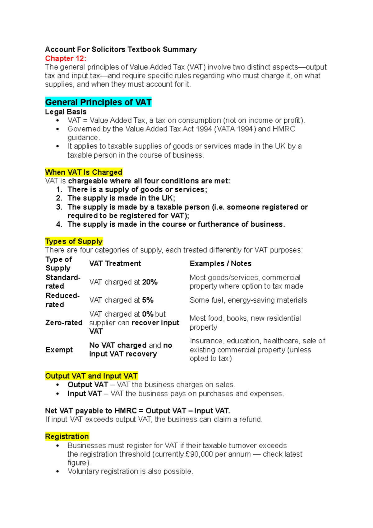 AFT 12: Summary of General Principles of Value Added Tax (VAT) - Studocu