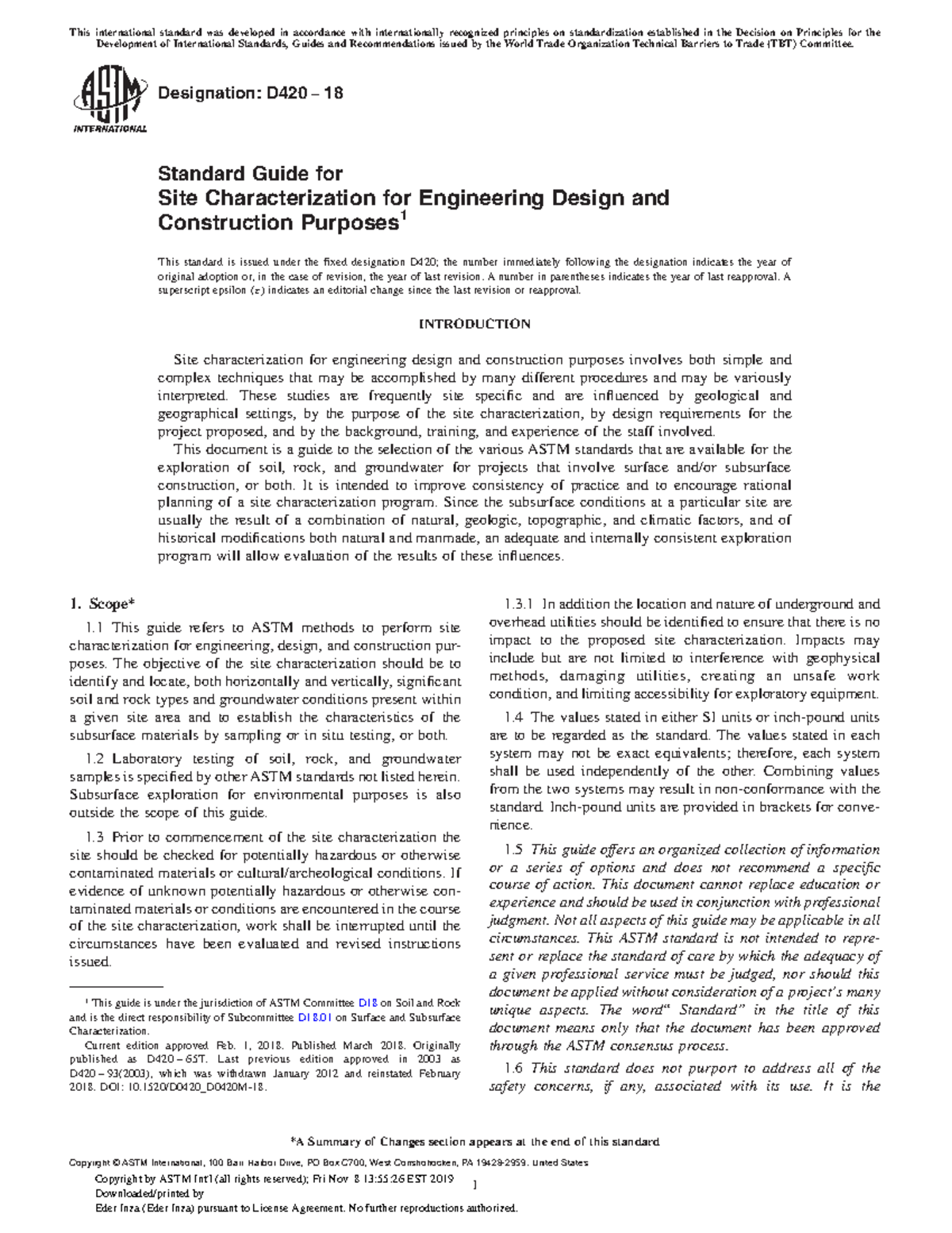 D420 - Standard Guide for Site Characterization in Engineering - Studocu
