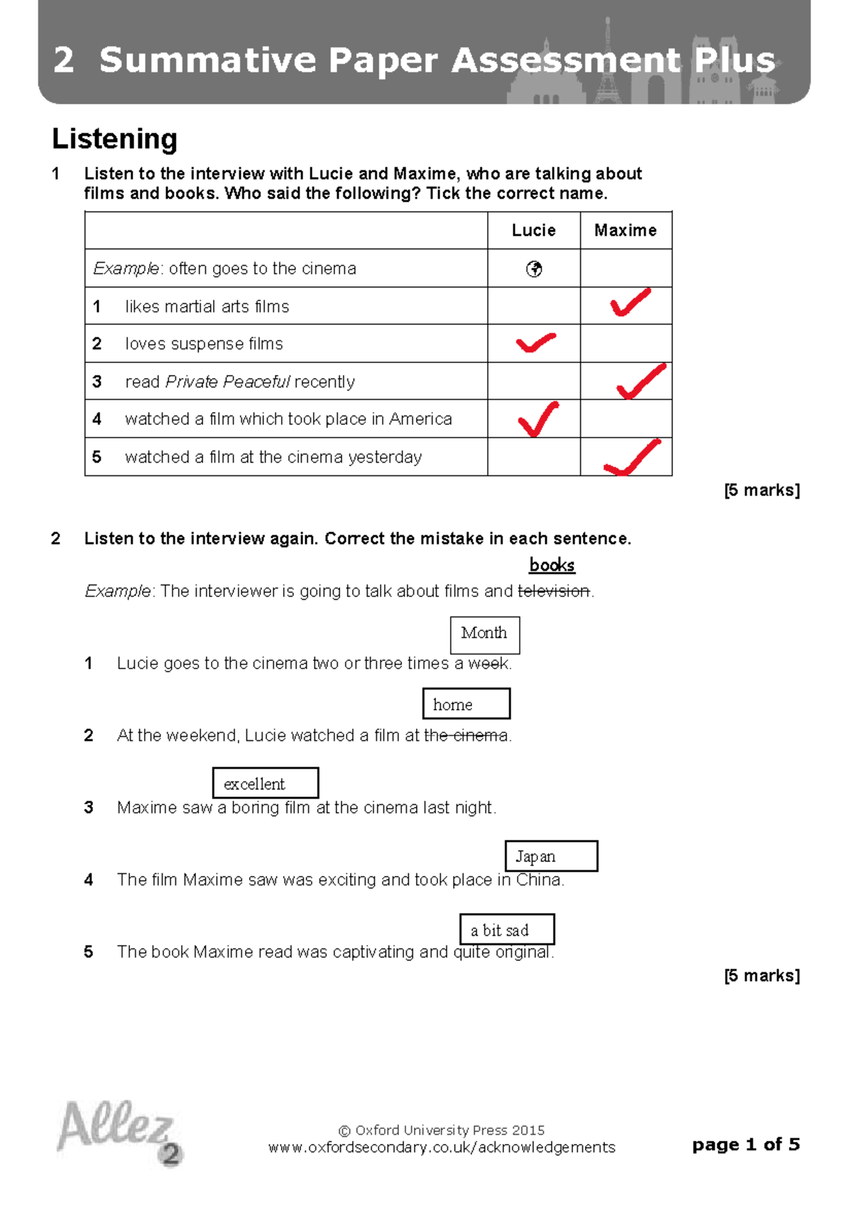 French Assessment 7: Summative Paper on Films and Books - Studocu