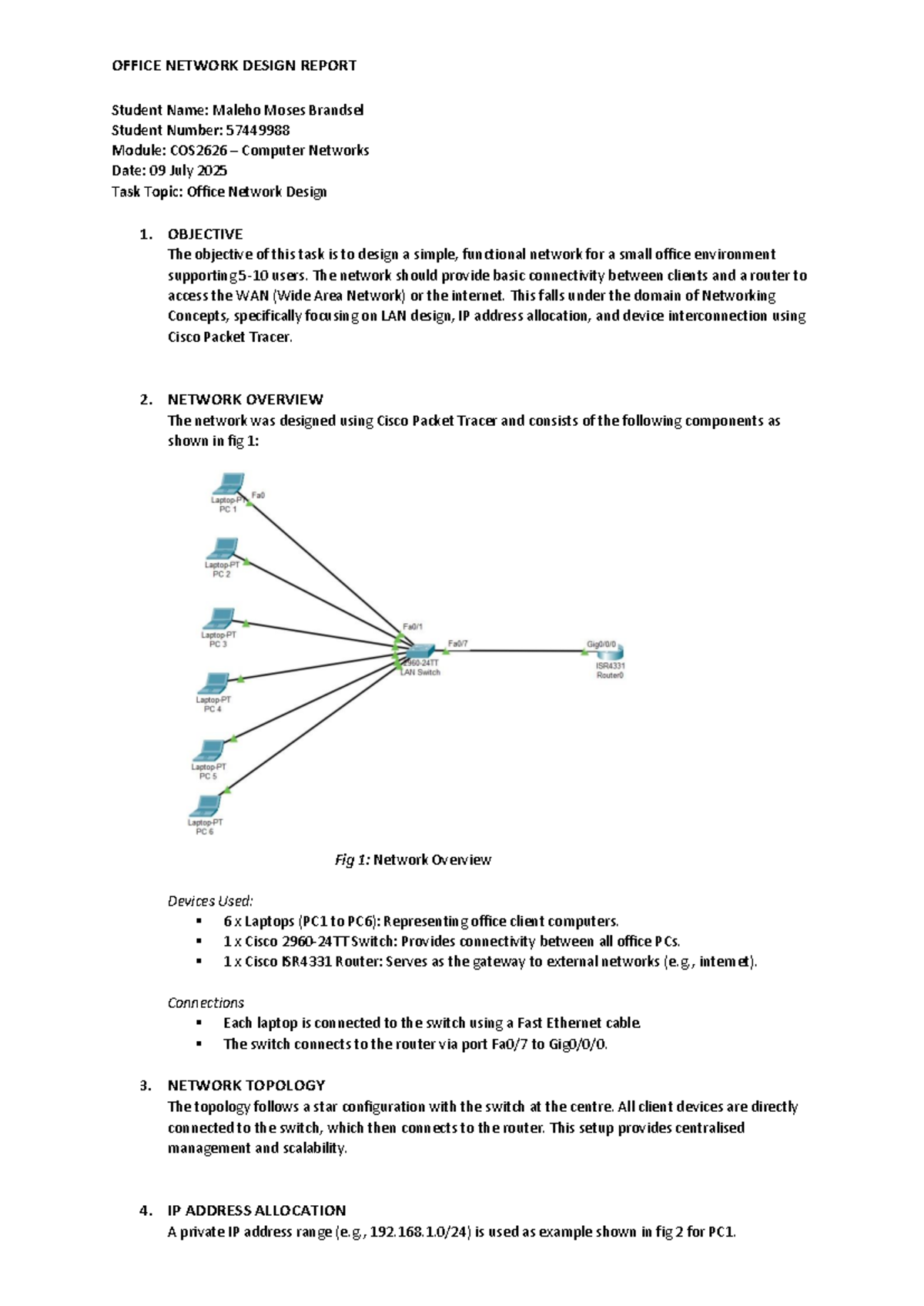 COS2626 Office Network Design Report: LAN Setup & IP Allocation - Studocu