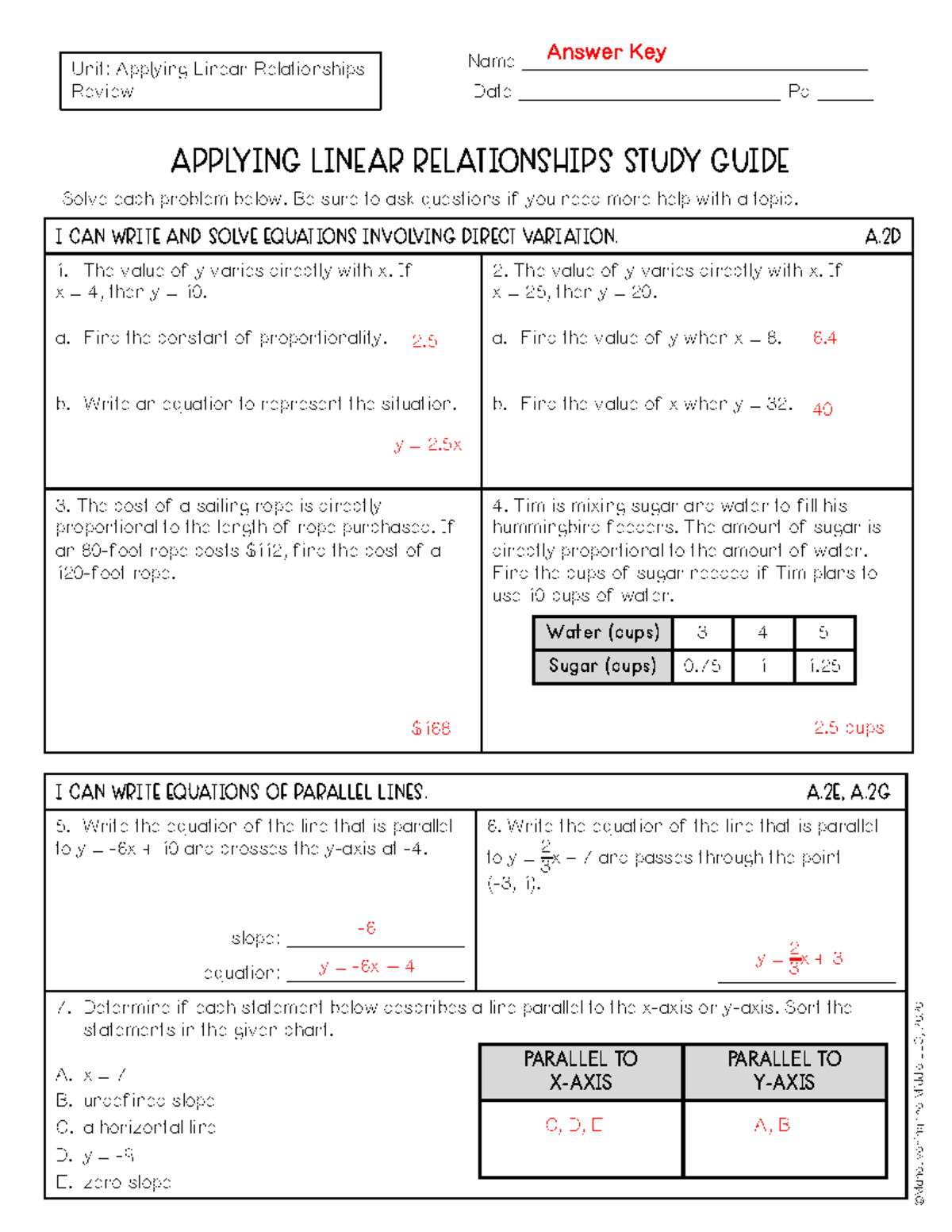 CBA 3 Study Guide: Answer Key for Applying Linear Relationships - Studocu