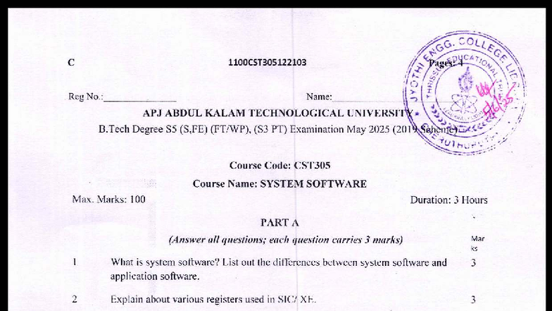CST305 System Software Exam Notes - May 2025 - Studocu