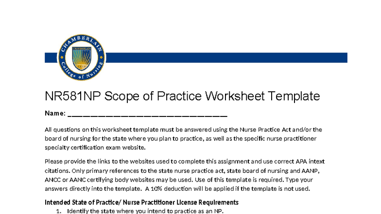 NR581NP Week 2 Nurse Practitioner Scope of Practice Worksheet - Studocu