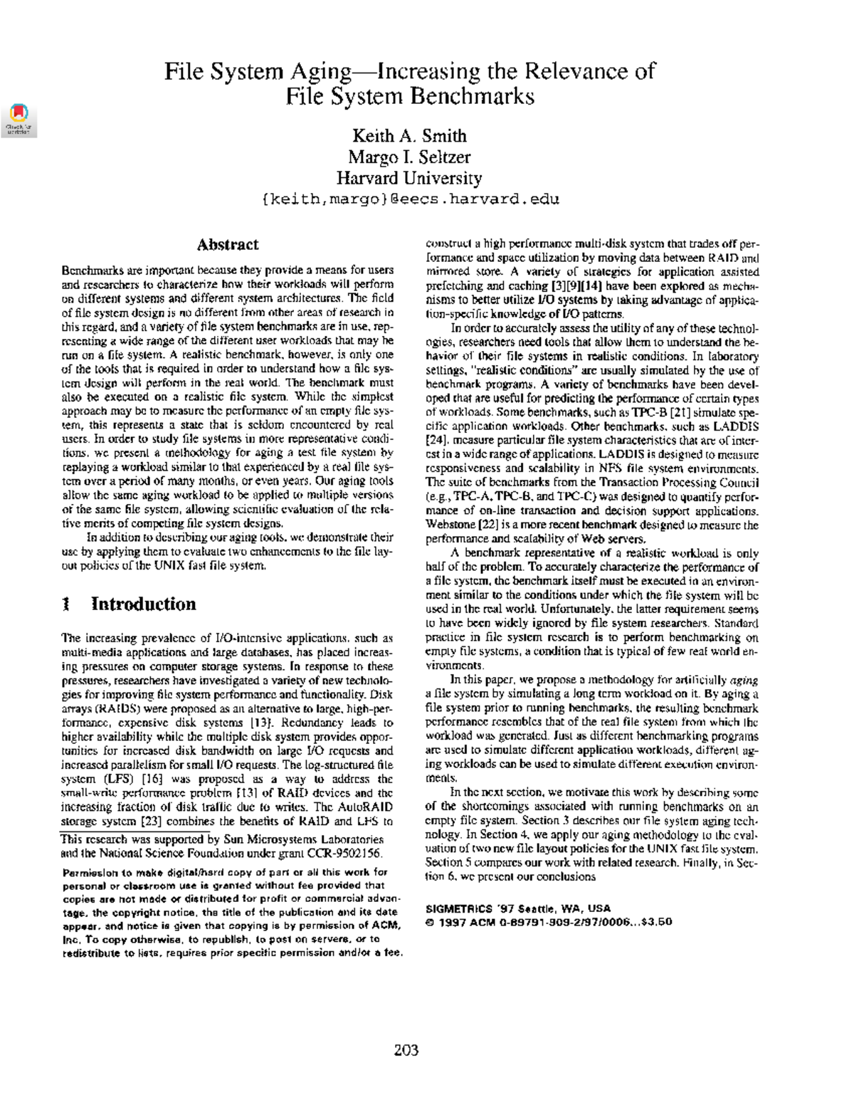 File System Aging Methodology and Benchmarking Techniques (CS 141 ...