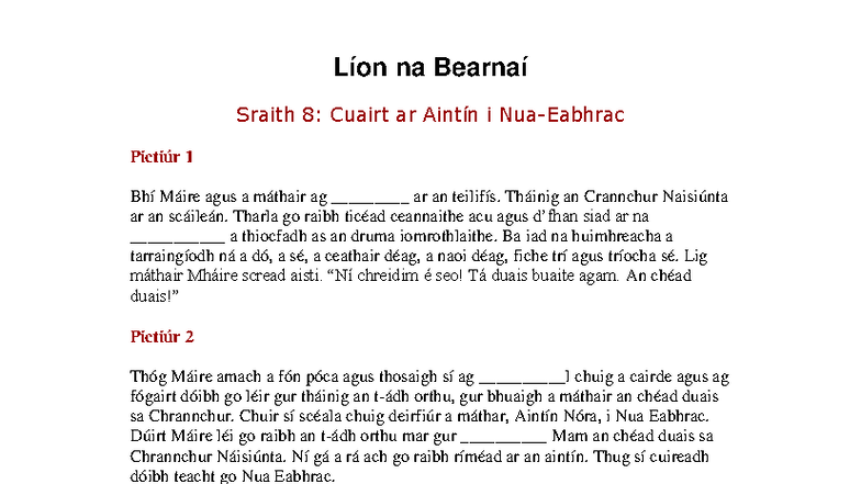 Líon na Bearnaí Sraith 8: Cuairt ar Aintín i Nua-Eabhrac - Studocu