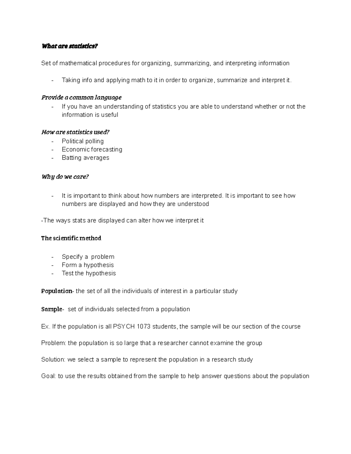 PSYCH 107 3 Chapter 1 - What are statistics? Set of mathematical ...
