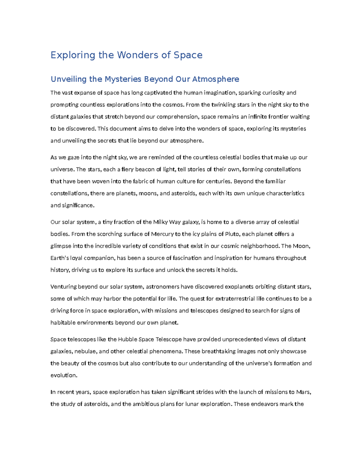 Exploring Space: Unveiling Mysteries Beyond Our Atmosphere - Studocu