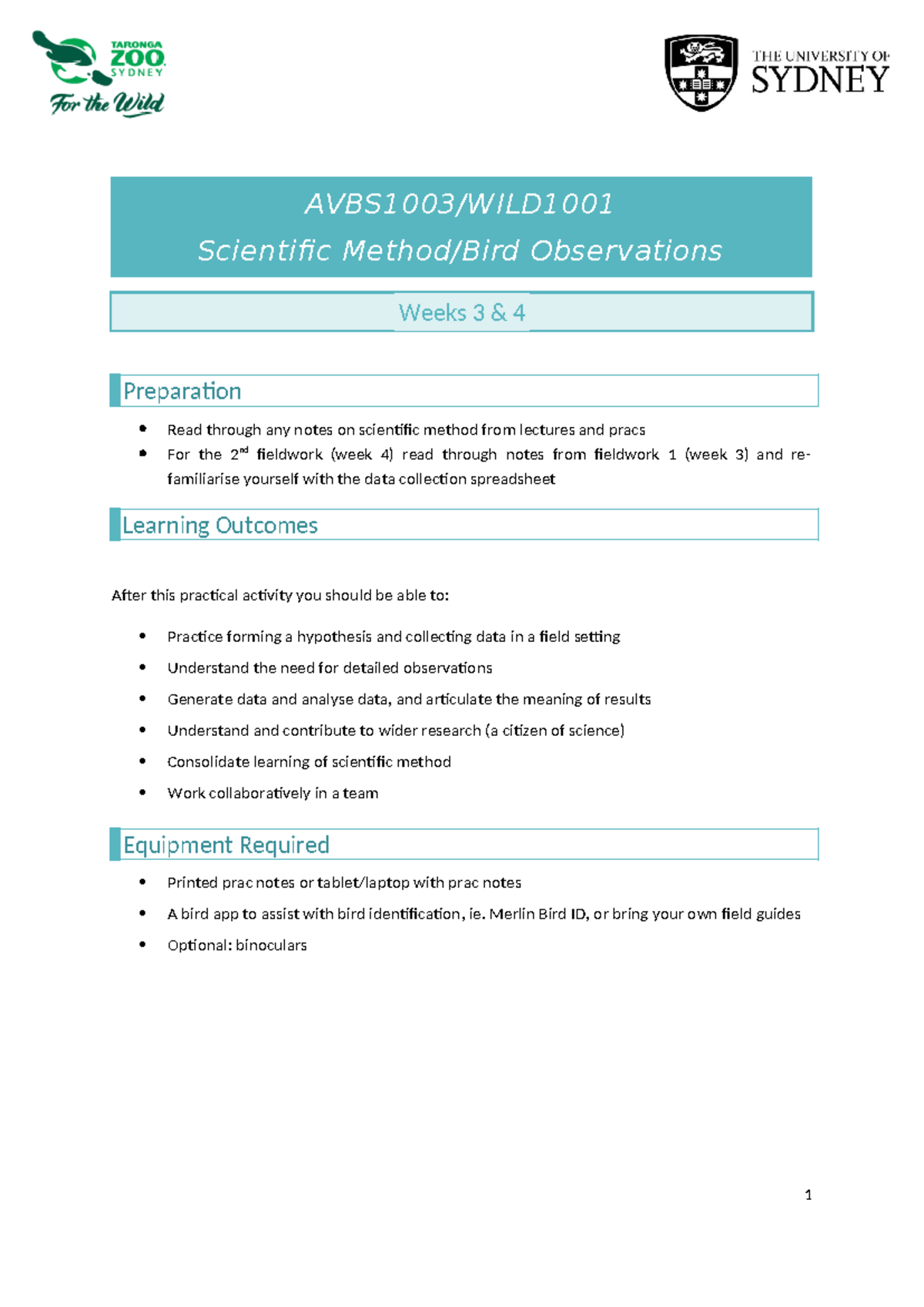 AVBS1003-2025 Fieldwork Practicals 3 & 4: Bird Observation Notes - Studocu