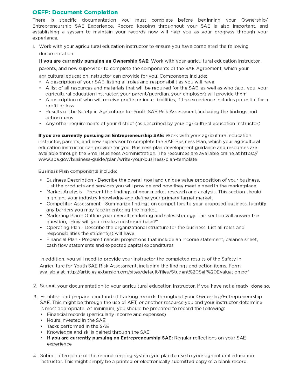 OEFP - SAE Document Completion Guide for Entrepreneurship Experience ...