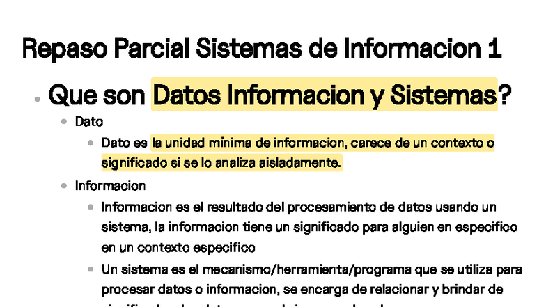 Repaso Parcial SI1: Datos, Información y Sistemas en Empresas - Studocu