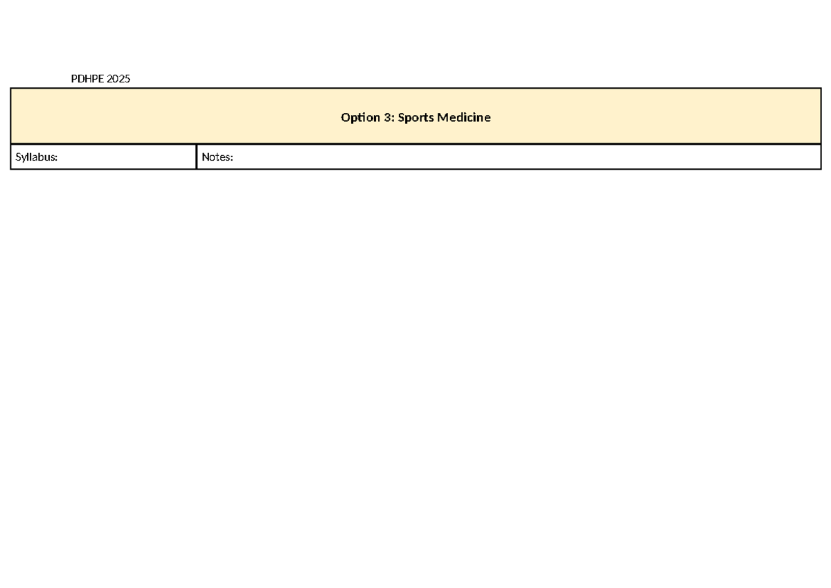 PDHPE 2025 Option 3: Sports Medicine Syllabus Notes on Injury ...