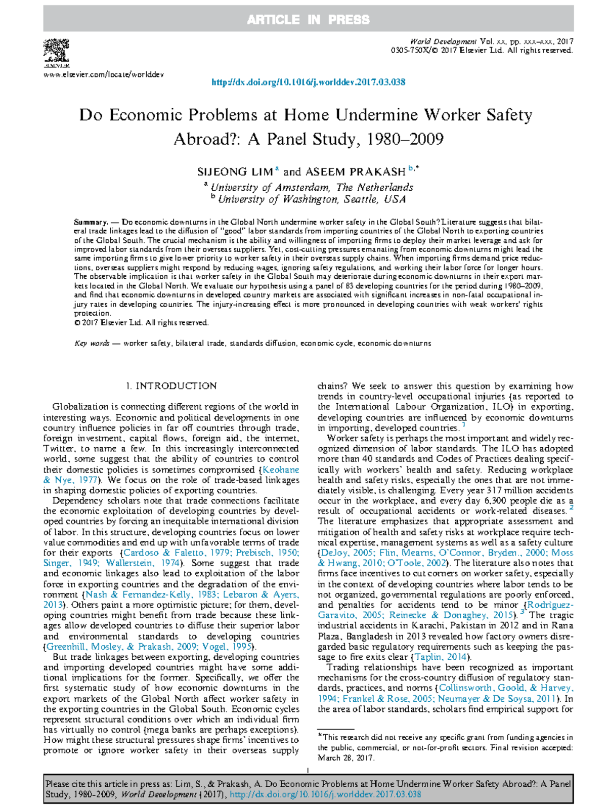 Do Economic Problems at Home Undermine Worker Safety Abroad? A Panel ...