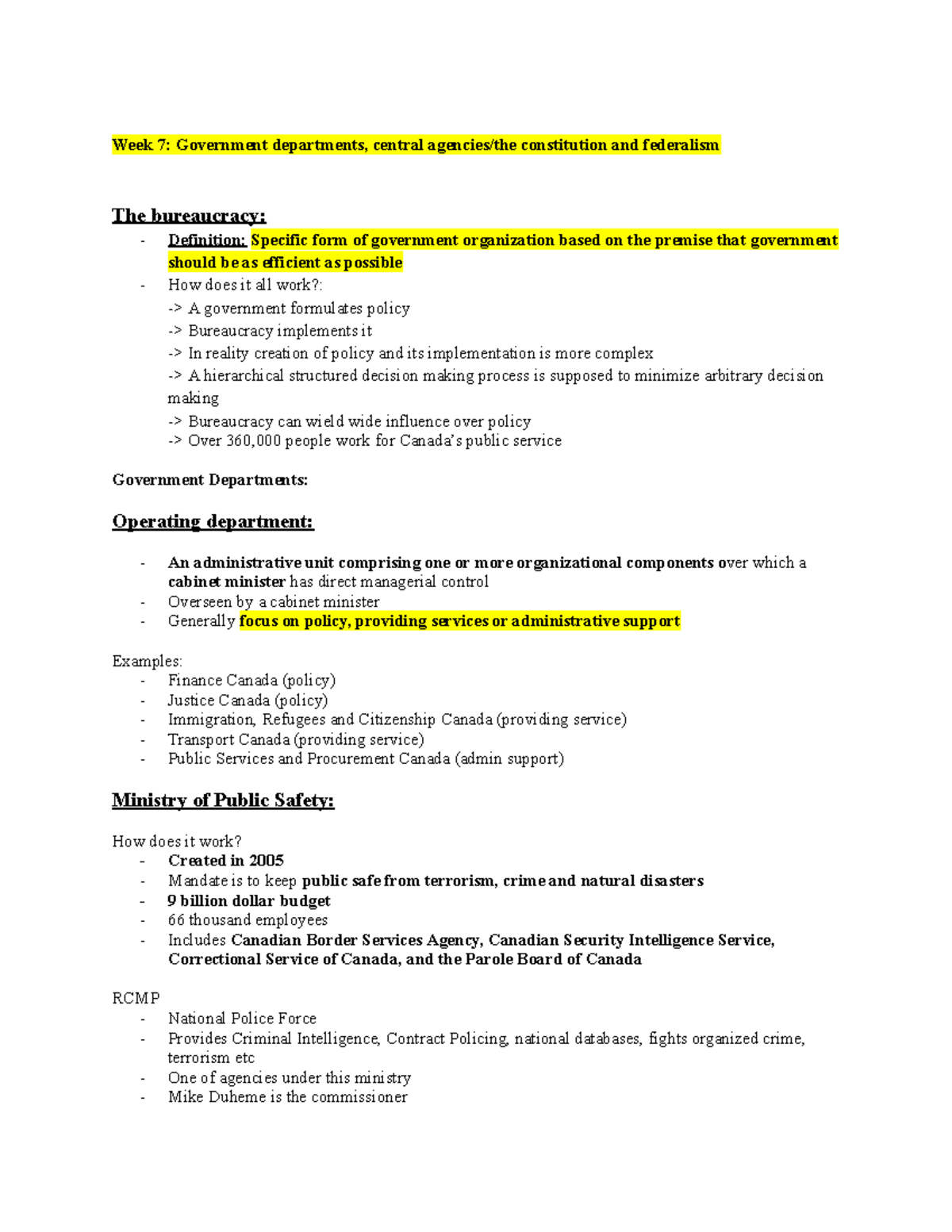 PSM 101: Final Exam Notes on Government, Federalism, and Bureaucracy ...