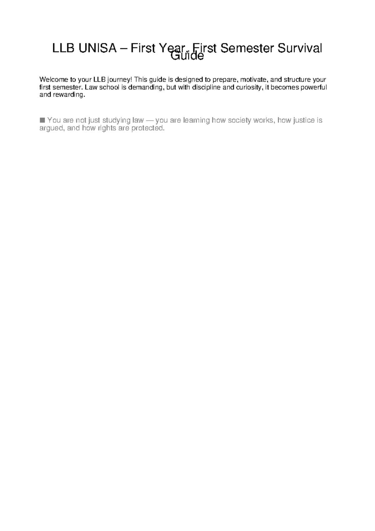 LLB UNISA First Year, First Semester Survival Guide - Studocu