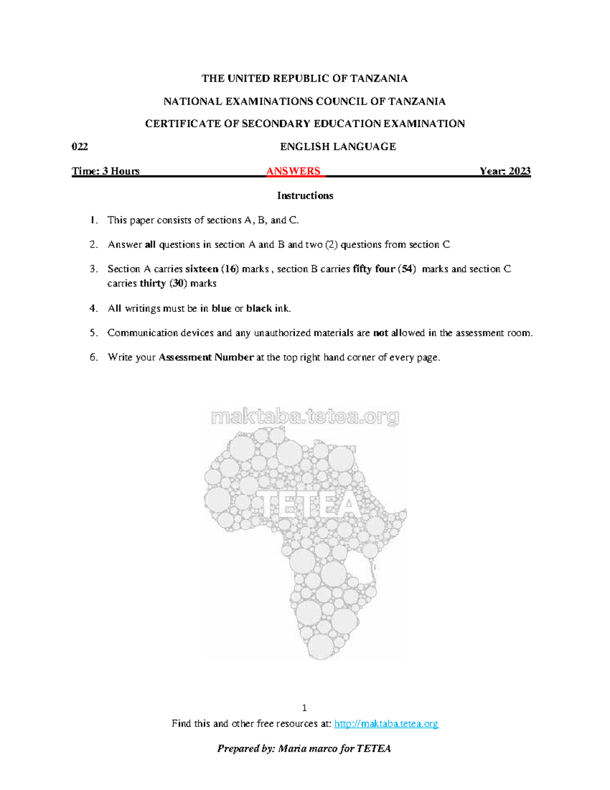 Tanzania CSEE 2023 English Language Exam Paper Analysis and Answers ...