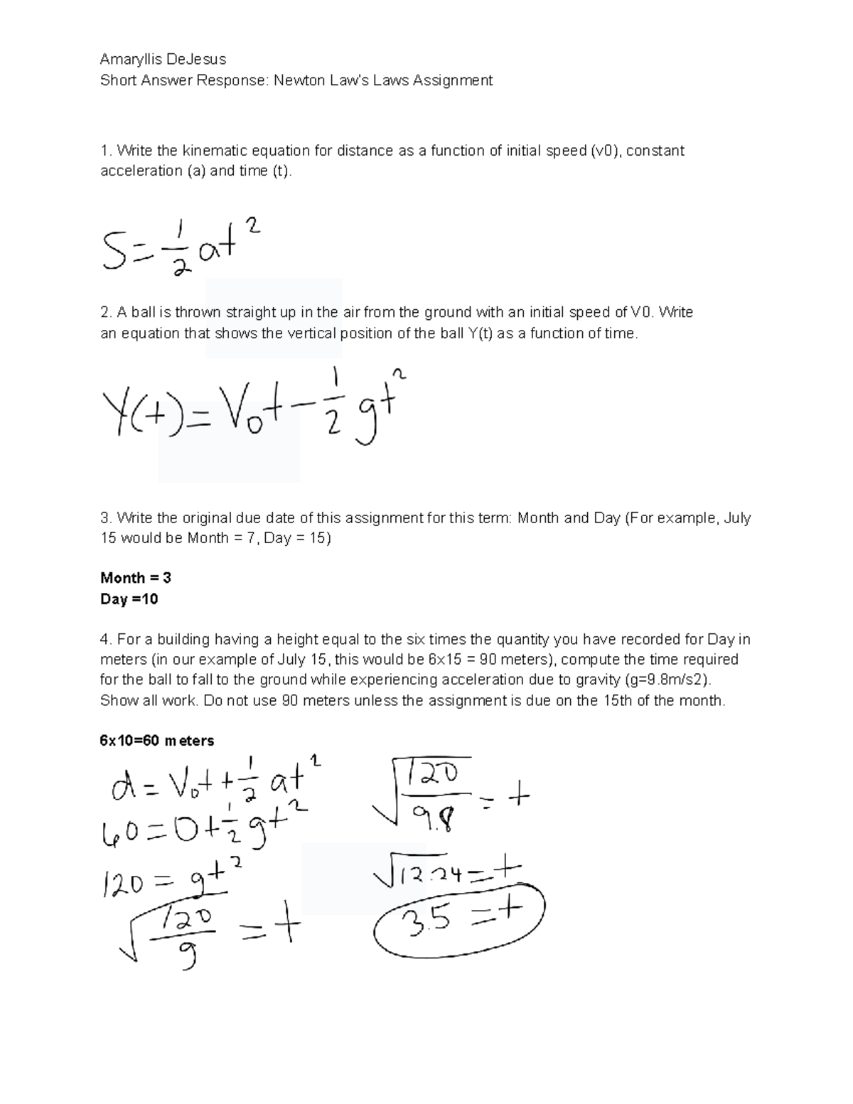 Newton's Laws Short Answer Assignment (PHYS 101) - Studocu