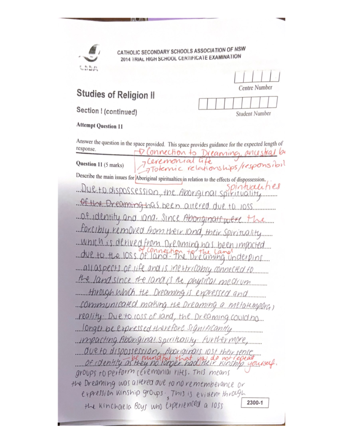 2014 Trial HSC Exam: Studies of Religion - Aboriginal Spiritualities ...