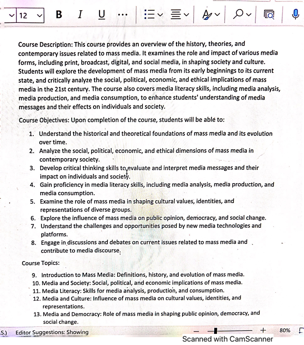 Mass Media Overview - 12 B I Course Description and Objectives - Studocu