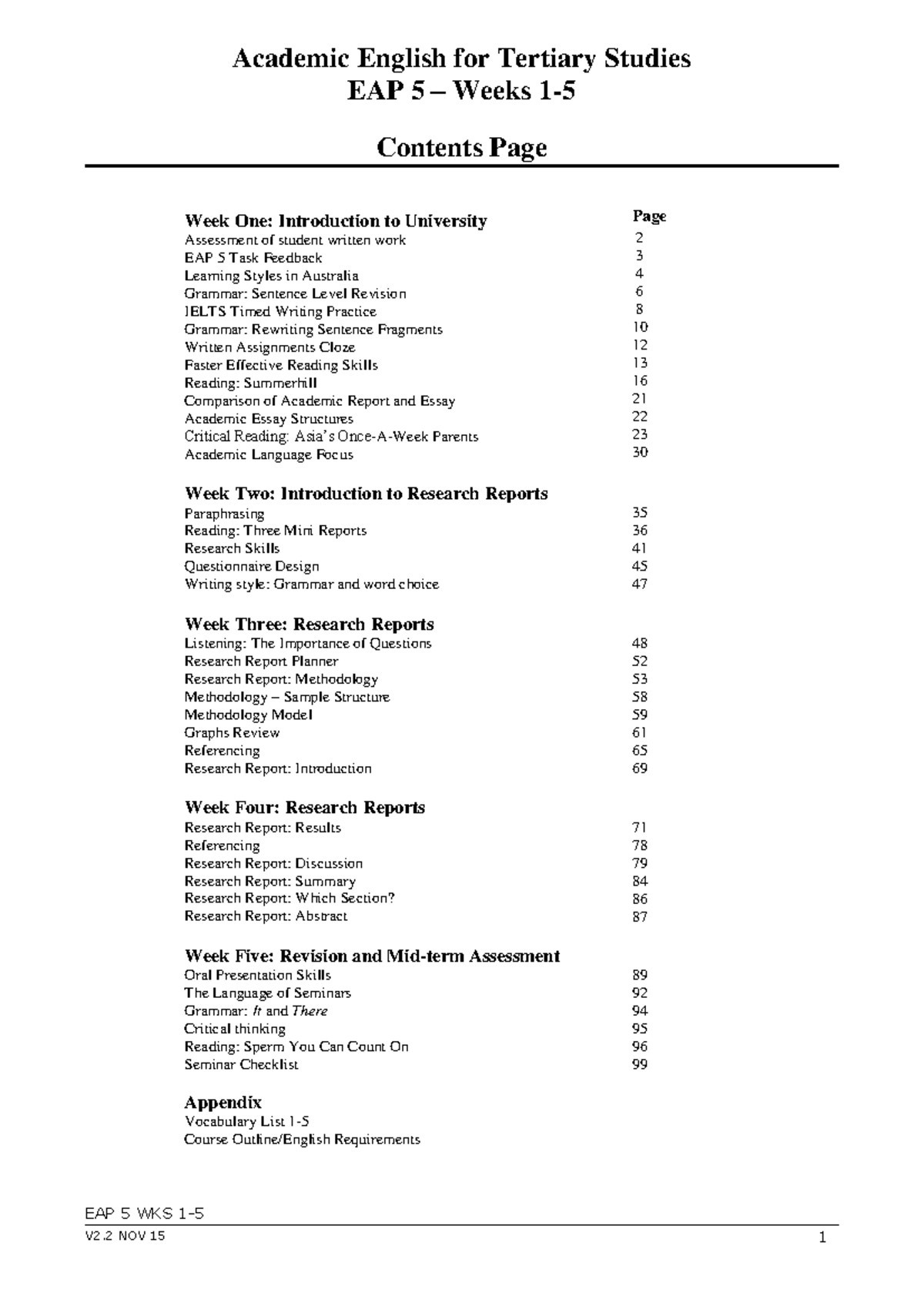EAP5 Booklet Weeks 1-5: English for Academic Purposes Guide - Studocu