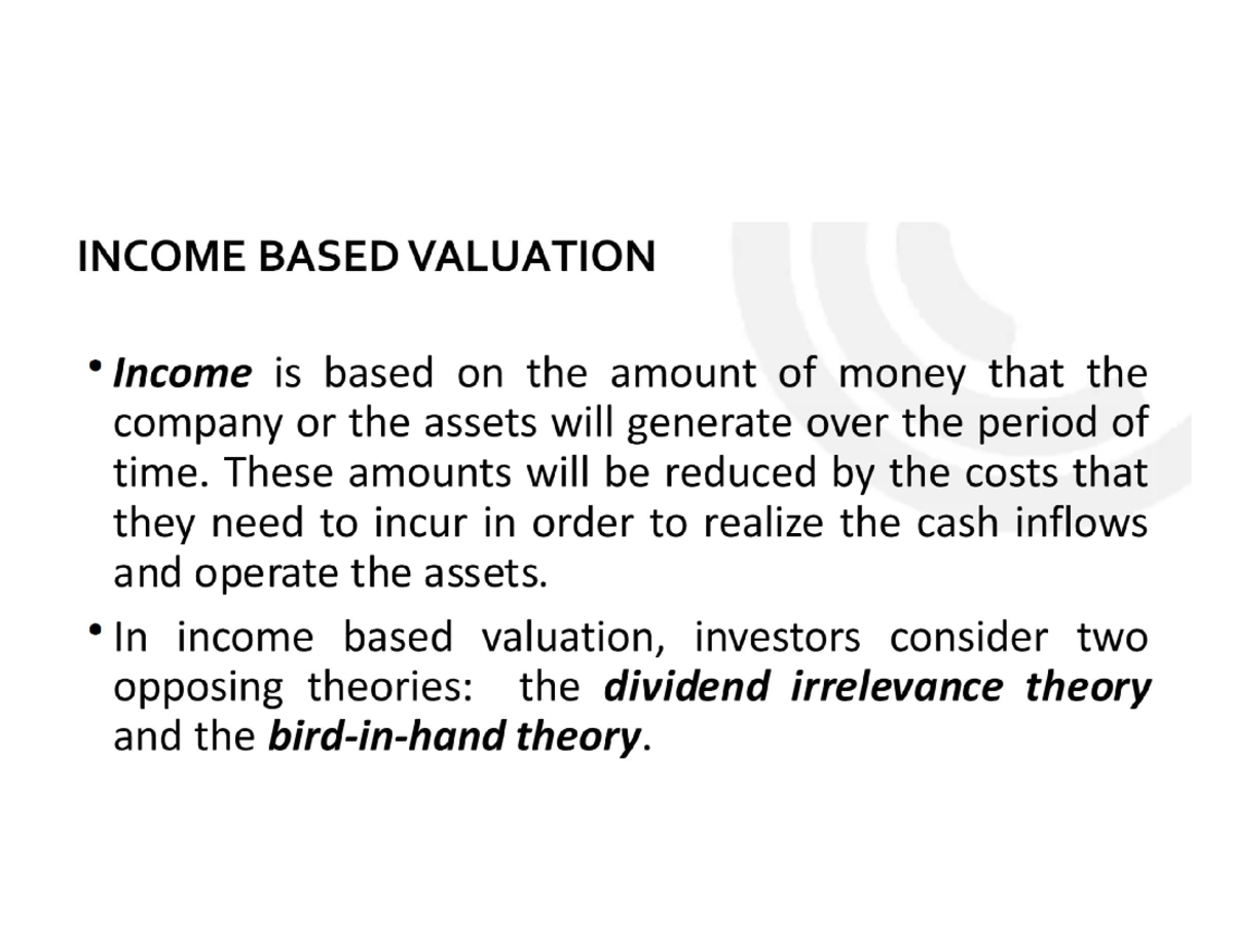 04 Income-Based Valuation: Key Concepts and Economic Implications - Studocu