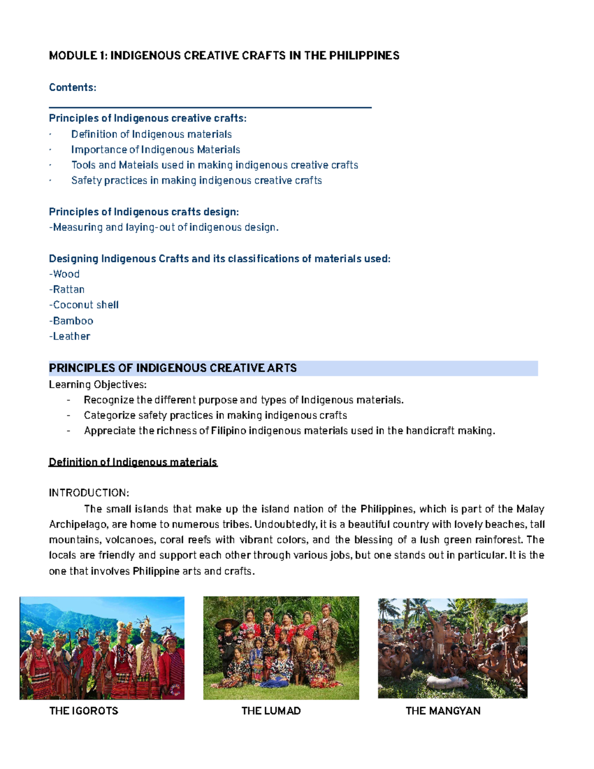 Artists on Creative Crafts - MODULE 1: INDIGENOUS CREATIVE CRAFTS IN ...