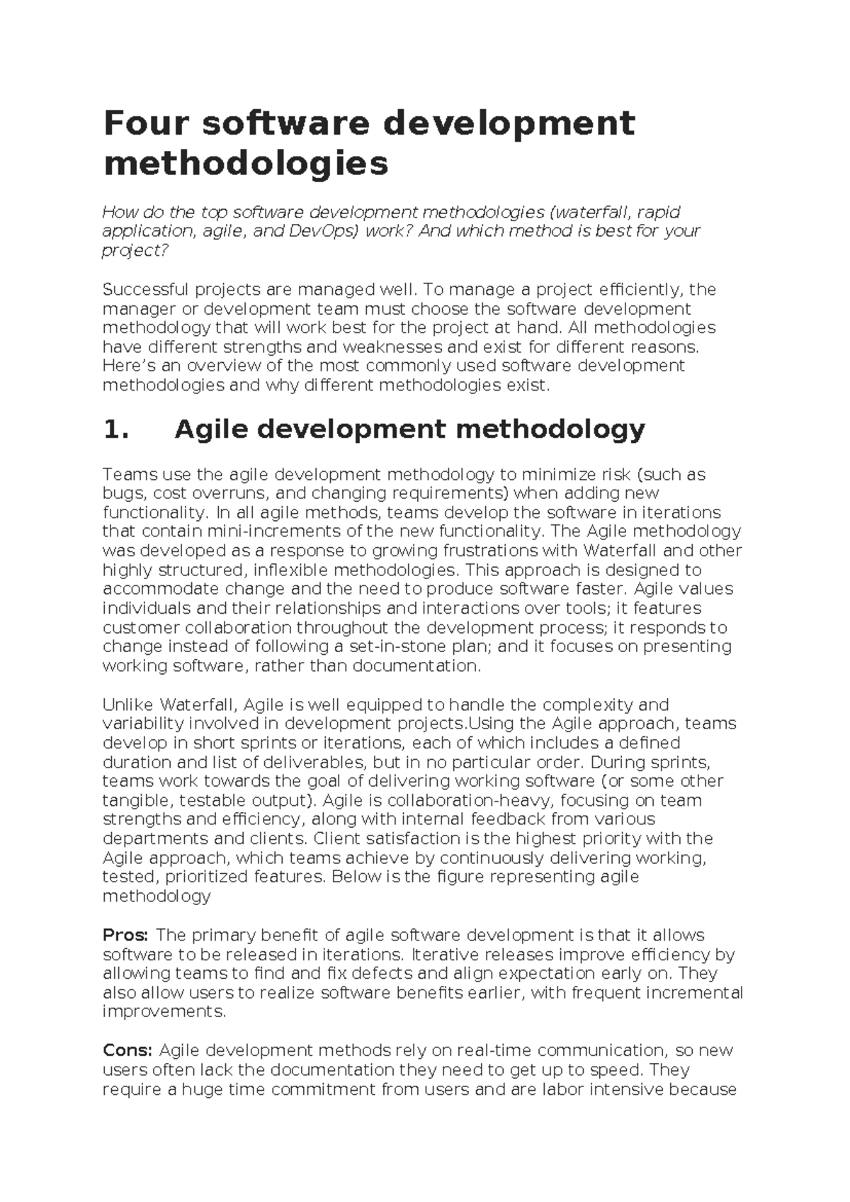Software Development Methodologies: Agile, Waterfall, RAD & DevOps - Studocu