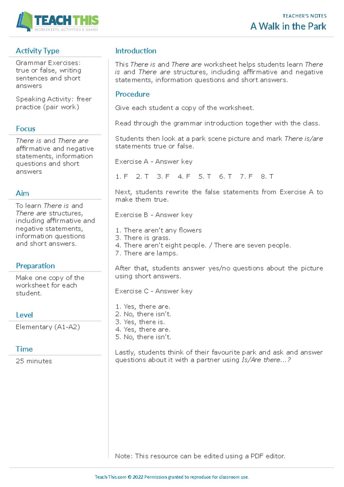 A Walk in the Park - Fluency Practice Worksheets - Studocu