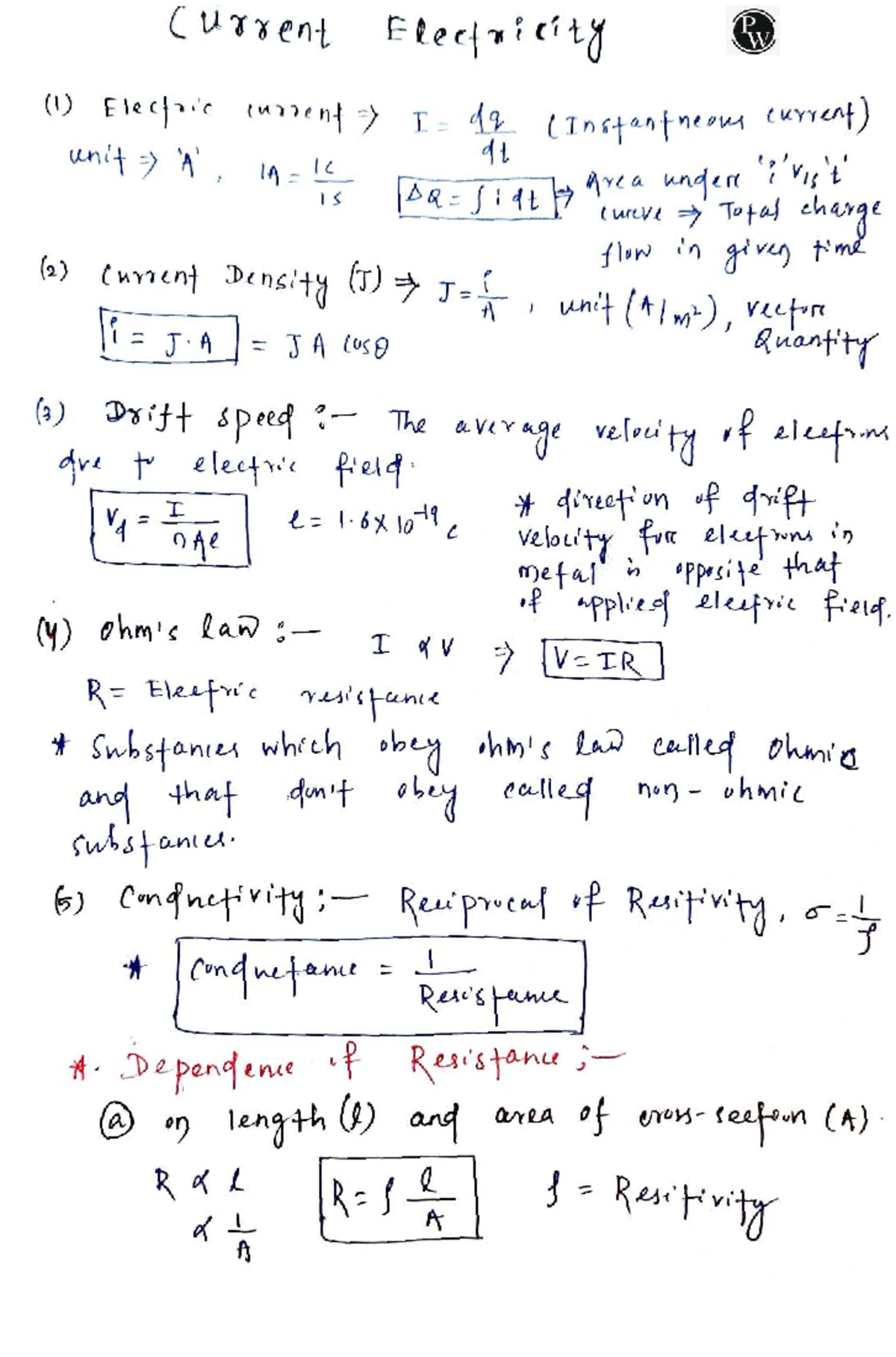 Current Electricity Handwritten Notes 12TH Board Booster - Studocu