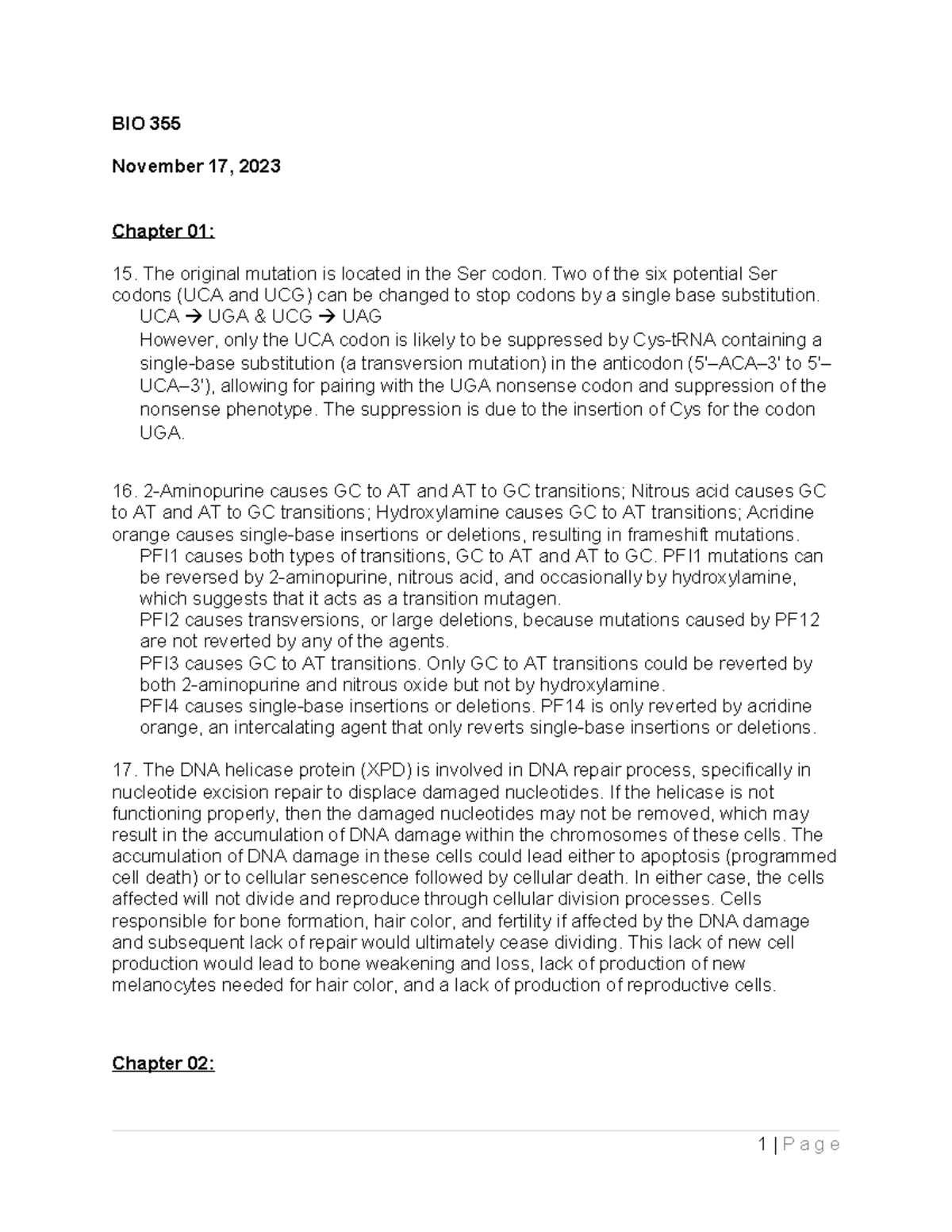 BIO 355 Chapters 01 & 02 Homework Notes - Studocu