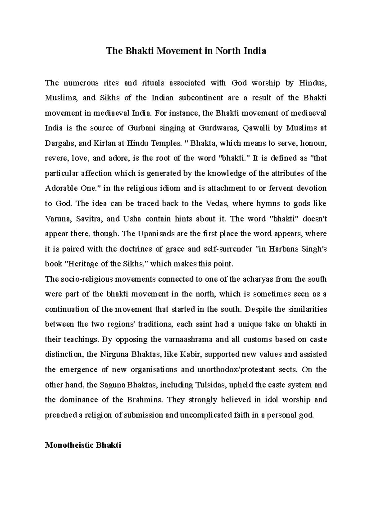 The Bhakti Movement in North India: Key Figures and Teachings - Studocu