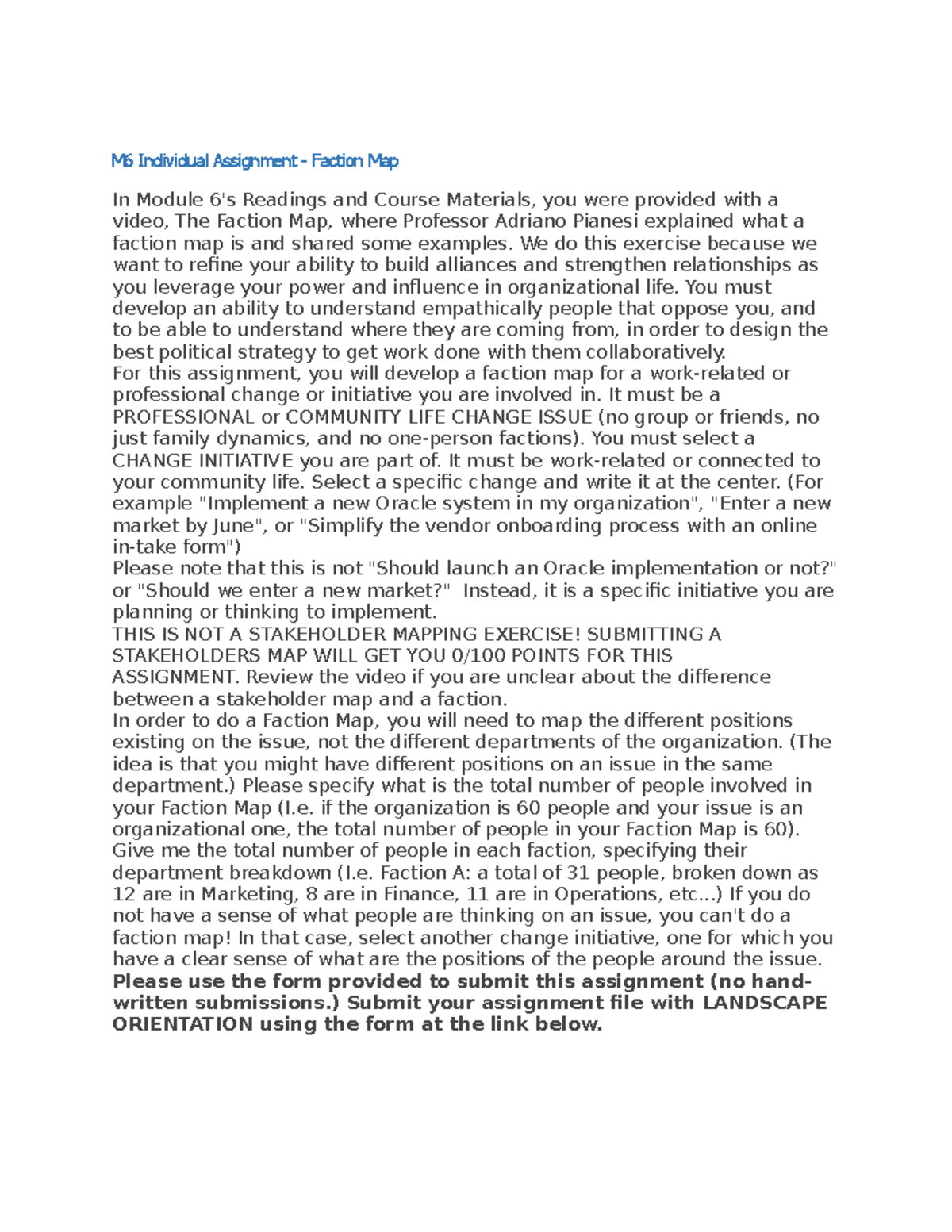 M6 Faction Map - Assignment Details 1 - M6 Individual Assignment ...