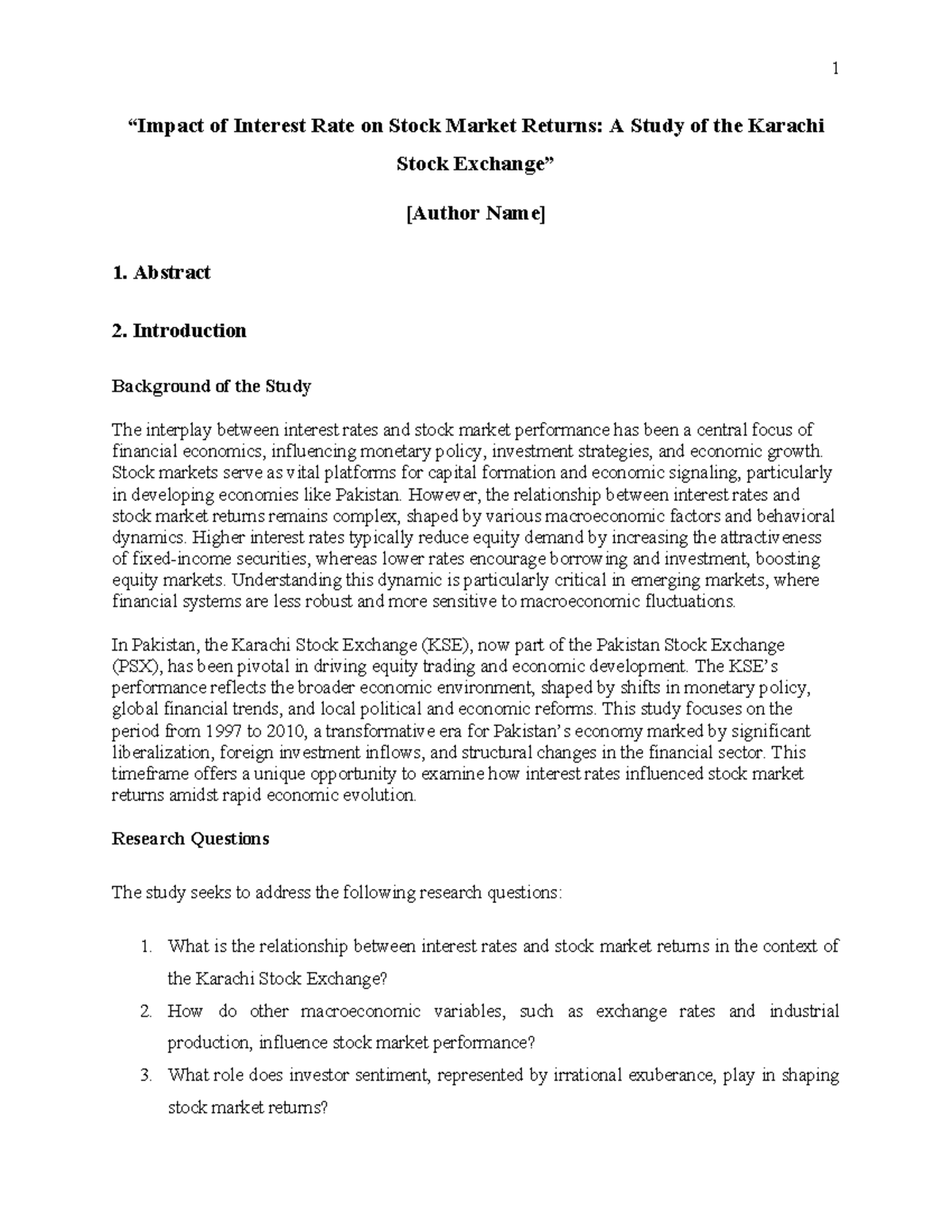 Impact of Interest Rate on Stock Market Returns: A Study of KSE (1997 ...